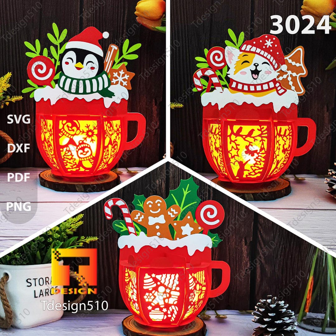 Christmas Hot Cocoa Lantern Paper Cutting 3D Shadow Box Papercut ...