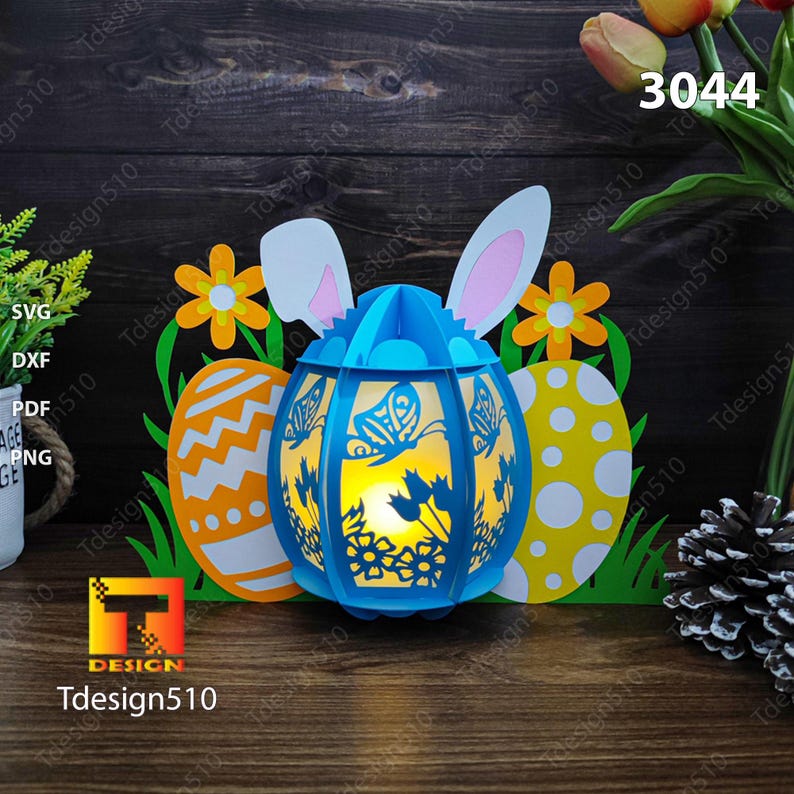 Easter Bunny Eggs Lantern, Easter Chick Lantern Paper Cutting Lamp 3D ...
