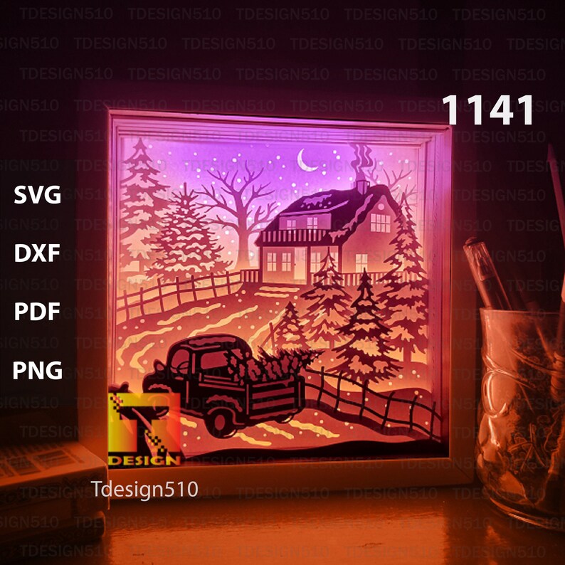 Christmas Retro Paper Cut Light Box Template Shadow Box 3D - Etsy