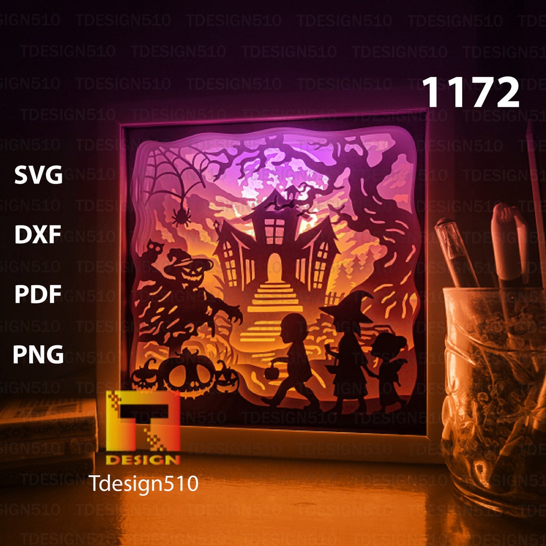 Halloween Paper Cut Light Box Template, Shadow Box, 3D Papercut ...