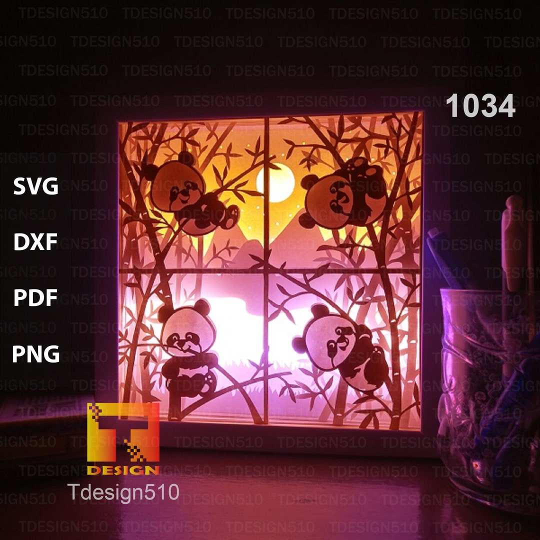 Panda Paper Cut Light Box Template, Shadow Box, 3D Papercut Lightbox ...