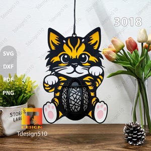Cute Cat Lantern Paper Cutting Lamp 3D Shadow Box Papercut Lightbox Svg ...