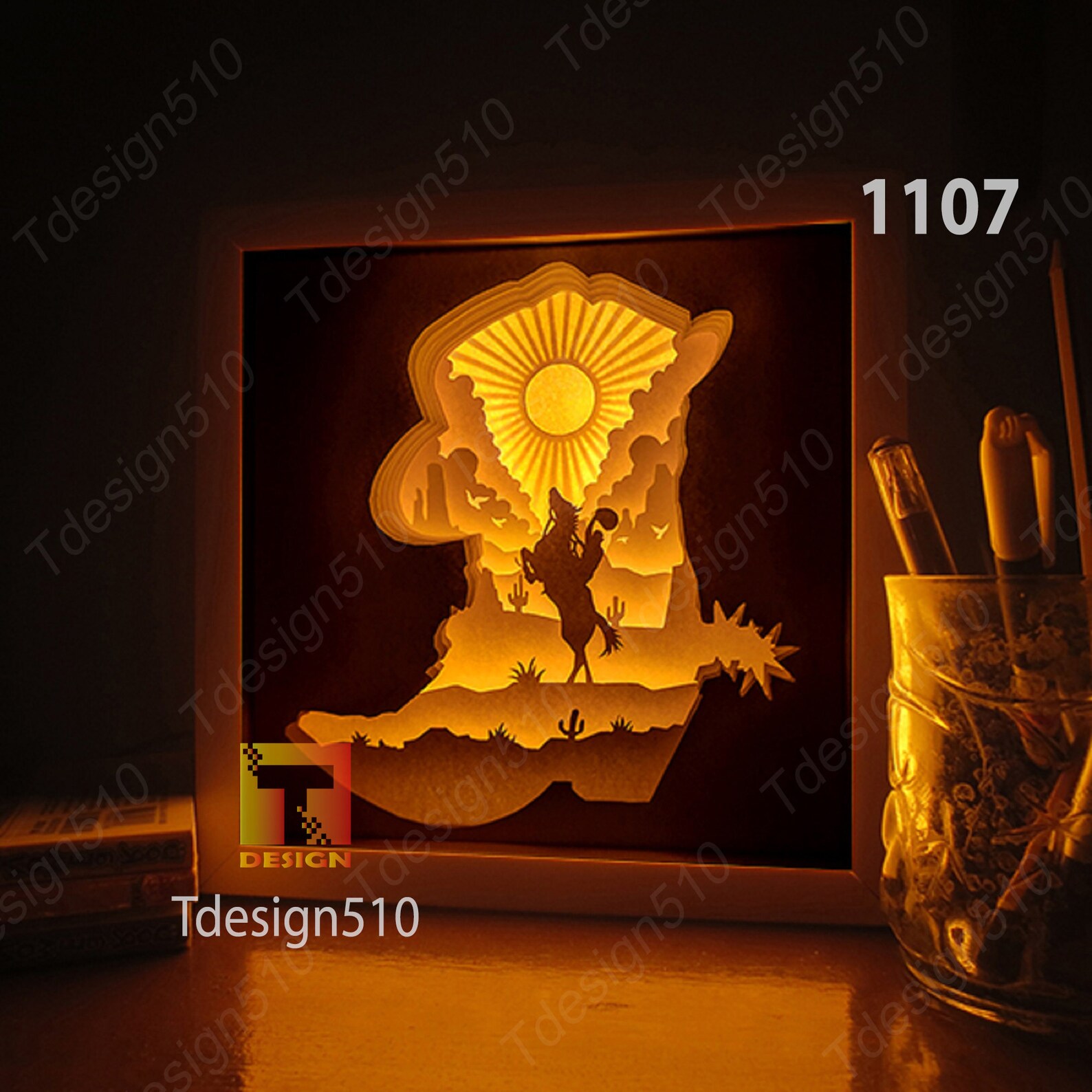 Cowboy Paper Cut Light Box Template, Shadow Box, 3D Papercut Lightbox ...