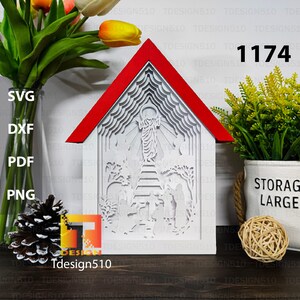 Jesus Christmas House Paper Cutting Lamp 3D Shadow Box Light Box ...