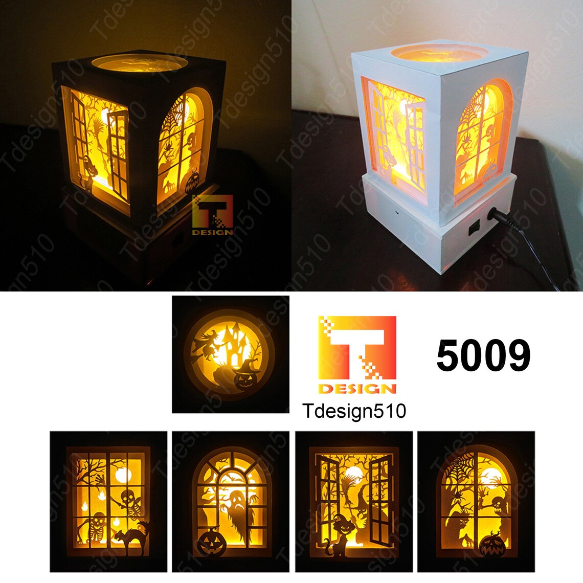 Halloween 5 Sided Paper Cut Light Box Template Shadow Box 3D | Etsy