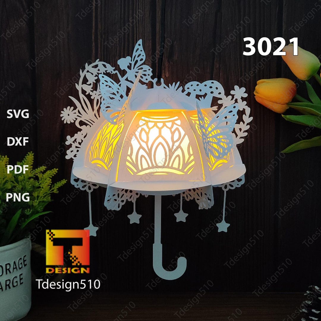 Umbrella Fairy Tales Lantern Paper Cutting Lamp 3D Shadow Box Template ...