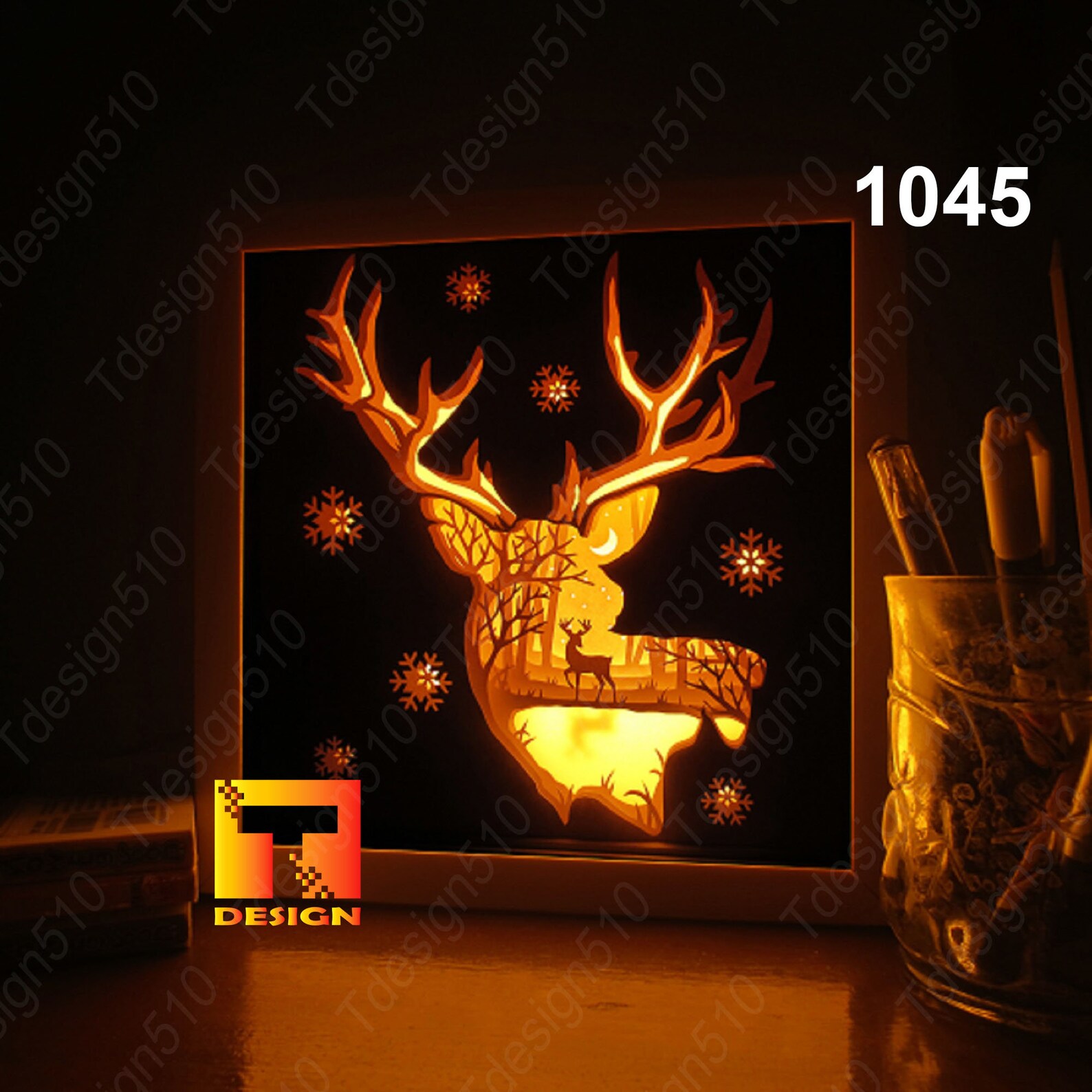 Deer in the Forest Paper Cut Light Box Template Shadow Box - Etsy