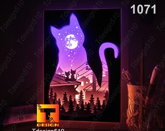 Cats Paper Cut Light Box Template Shadow Box 3D Papercut | Etsy