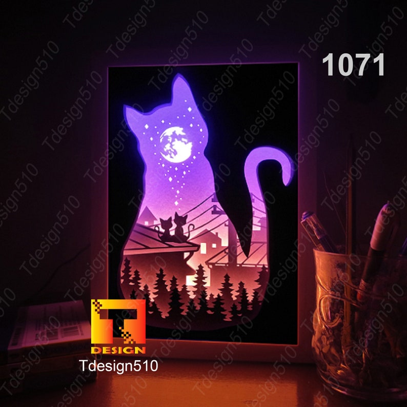 Cats on the Roof Paper Cut Light Box Template Shadow Box 3D - Etsy