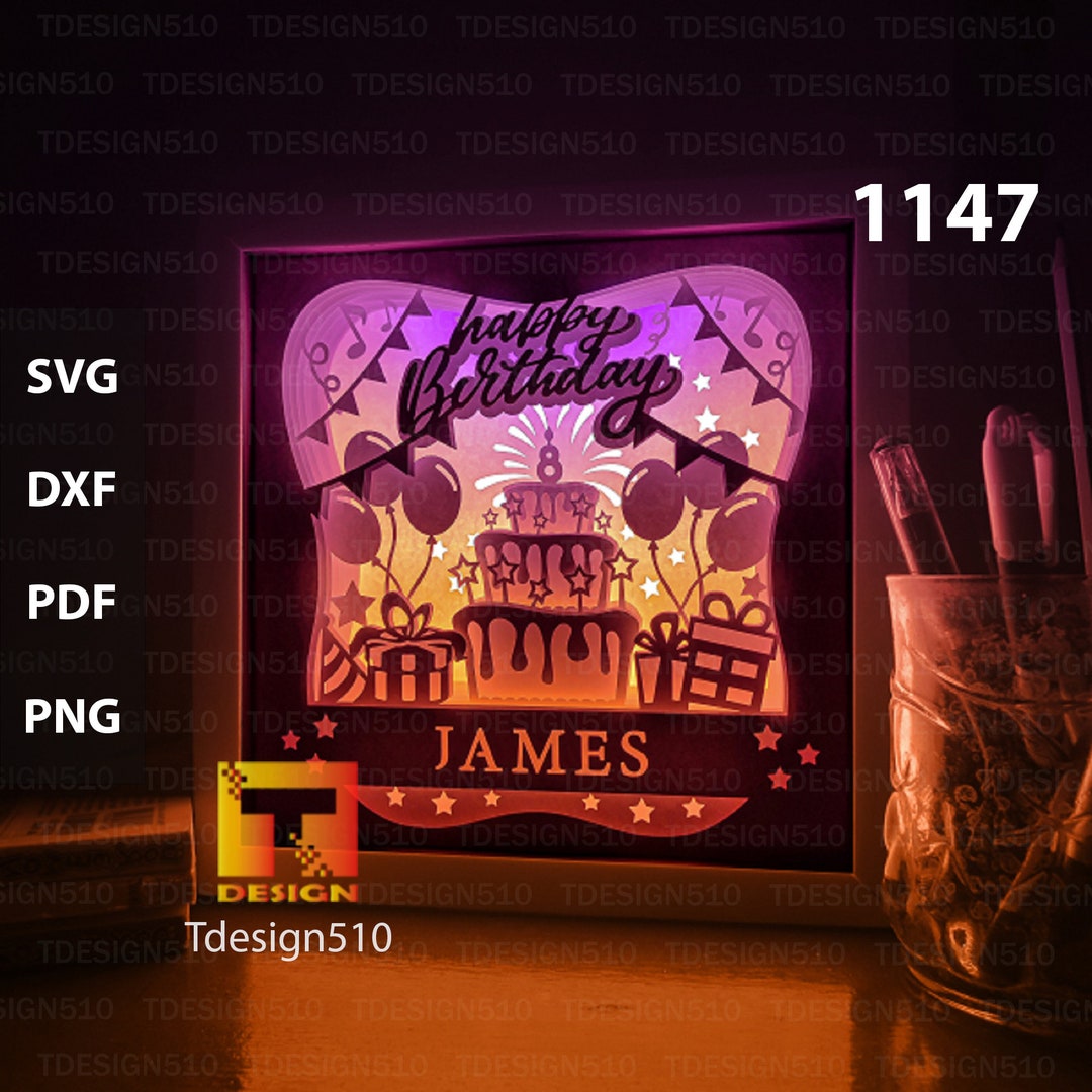 CUSTOMIZABLE Happy Birthday Paper Cut Light Box Template, Shadow Box ...