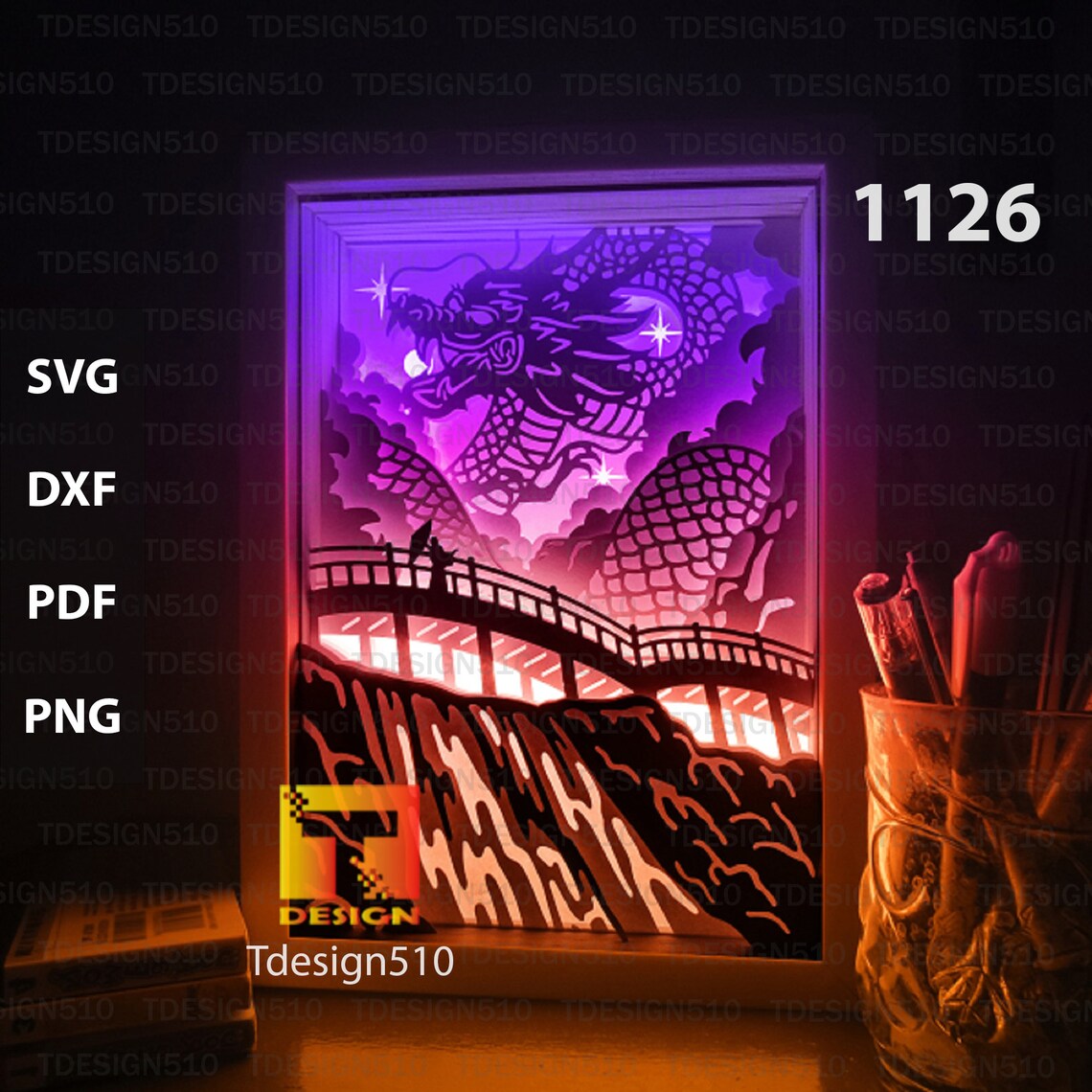 Dragon Waterfall Paper Cut Light Box Template Shadow Box 3D - Etsy