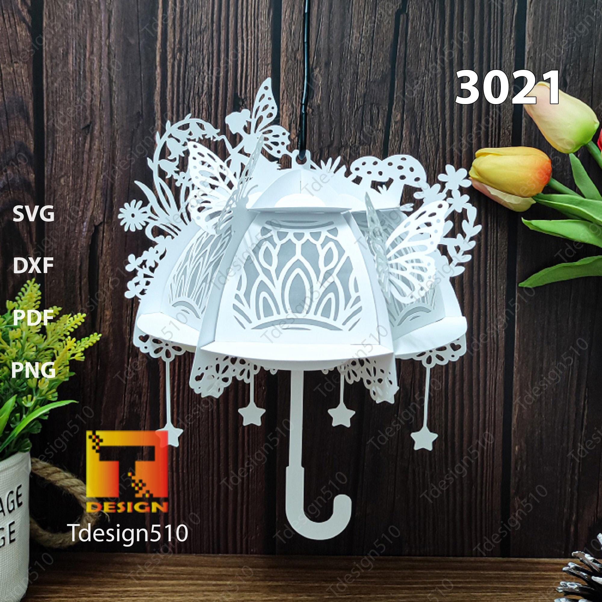 Umbrella Lantern Paper Cutting Lamp 3D Shadow Box Template Papercut ...