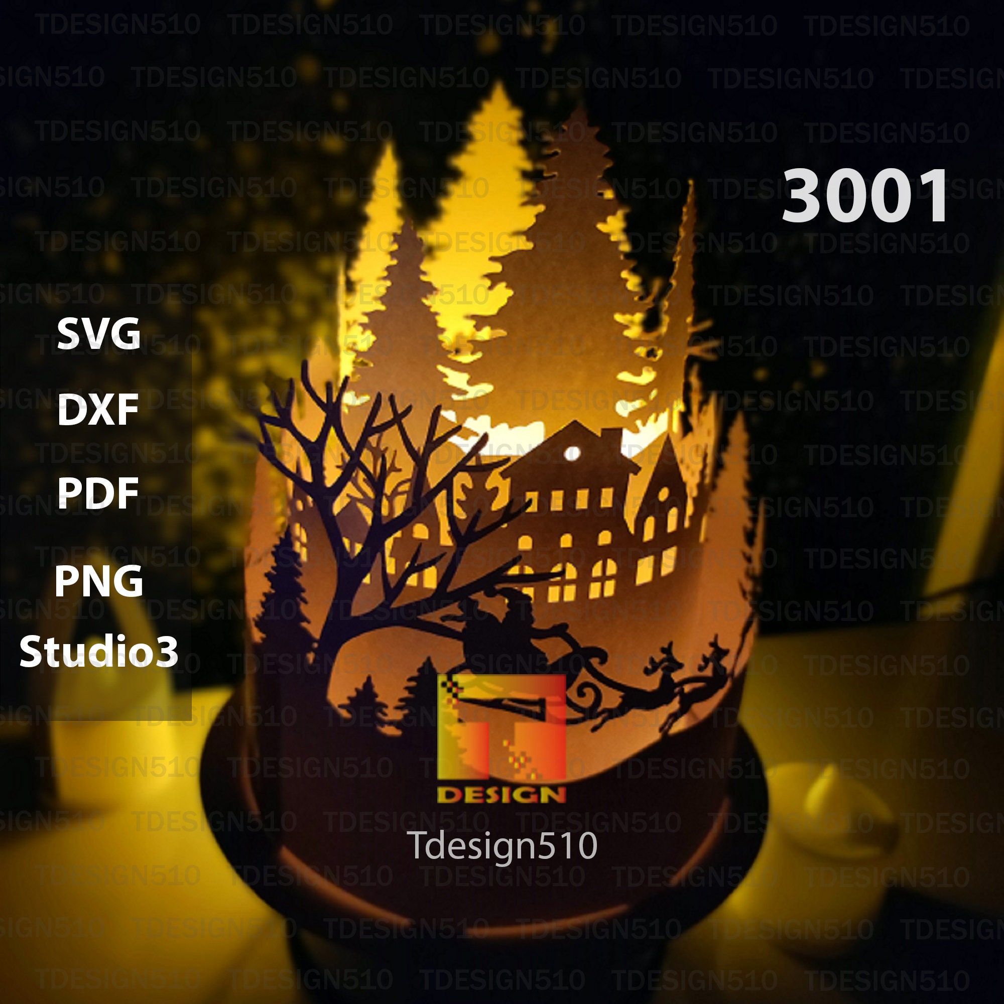 Christmas Paper Cutting Lamp Paper Lantern Light Box Template 3D Shadow ...