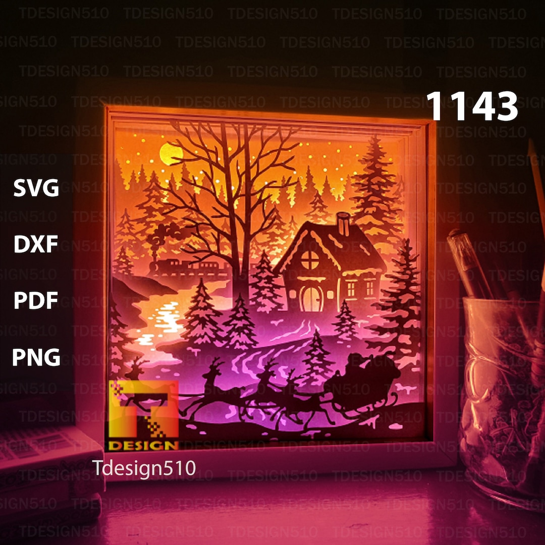 Christmas Retro Paper Cut Light Box Template, Shadow Box, 3D Papercut ...