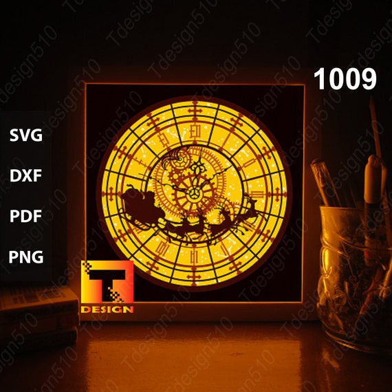 Christmas Clock Paper Cut Light Box Template Shadow Box 3D - Etsy