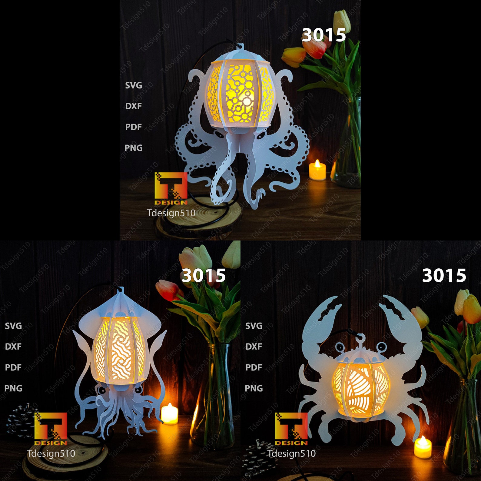 Ocean Lantern Paper Cutting Lamp 3D Shadow Box Light Box Template ...