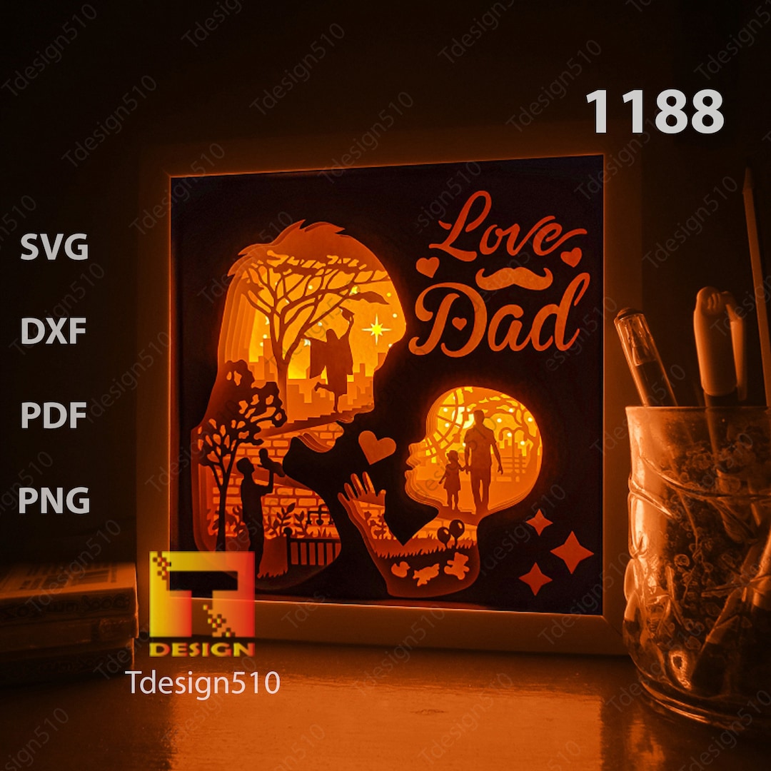 Love Dad Paper Cut Light Box Template, Shadow Box, 3D Papercut Lightbox ...