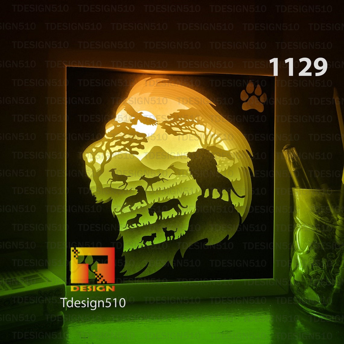 Lion Paper Cut Light Box Template Shadow Box 3D Papercut - Etsy