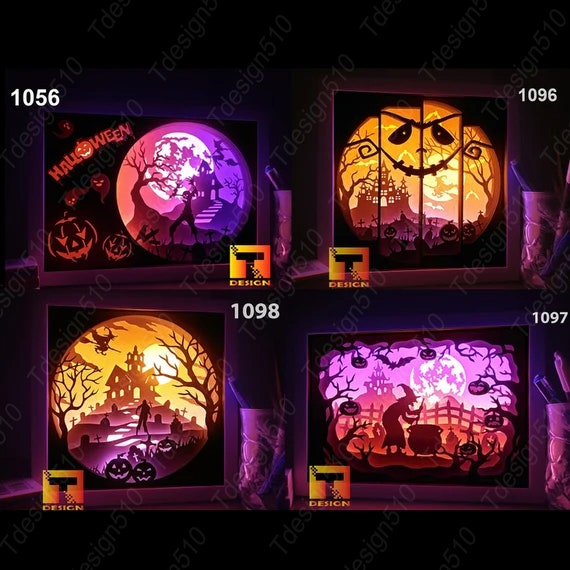 Combo Halloween Paper Cut Light Box Template Shadow Box 3D - Etsy