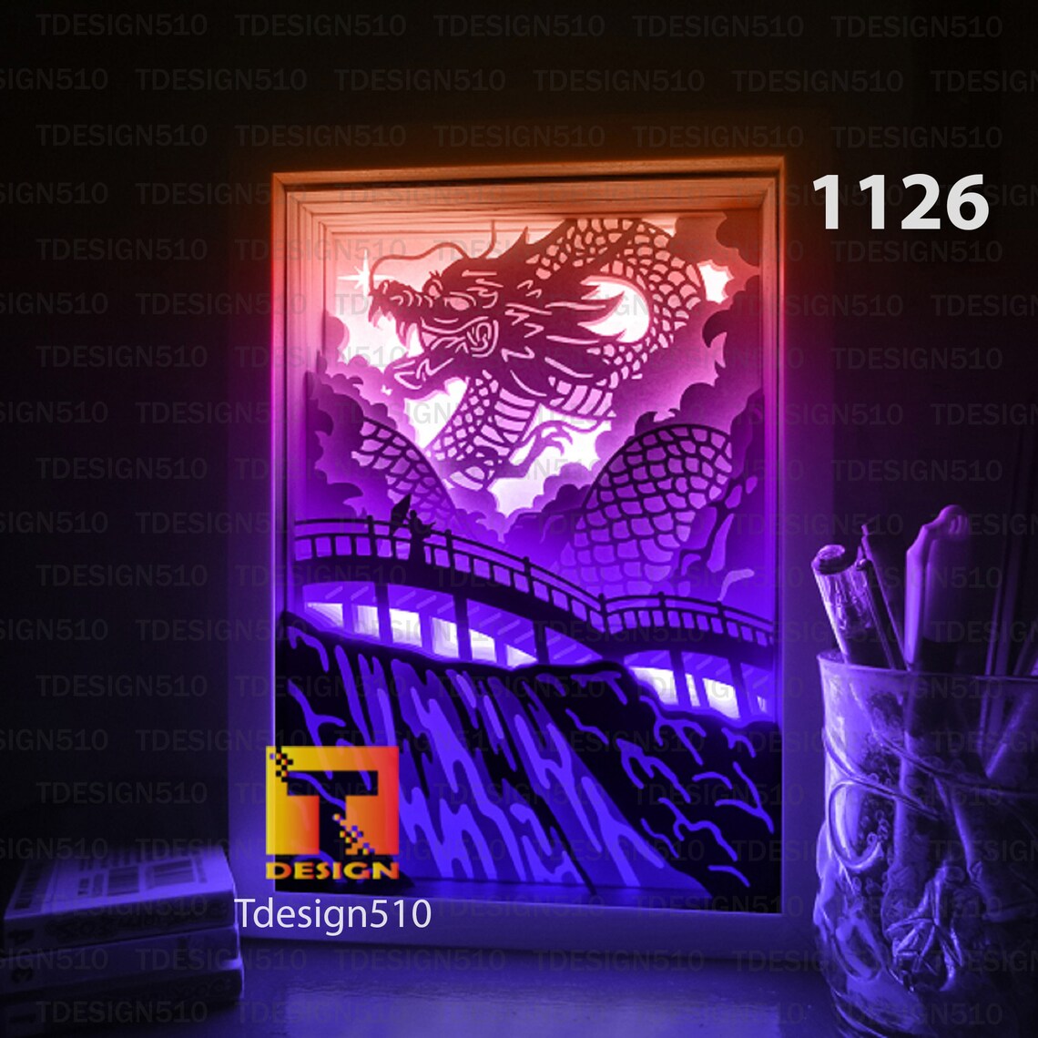 Dragon Waterfall Paper Cut Light Box Template Shadow Box 3D - Etsy