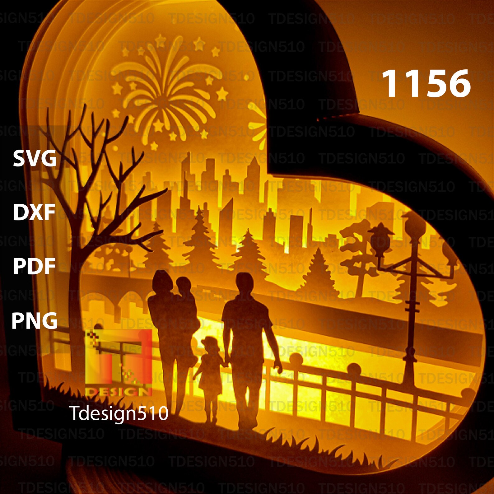 Love Family Heart Paper Cutting Lamp 3D Shadow Box Light Box Template ...