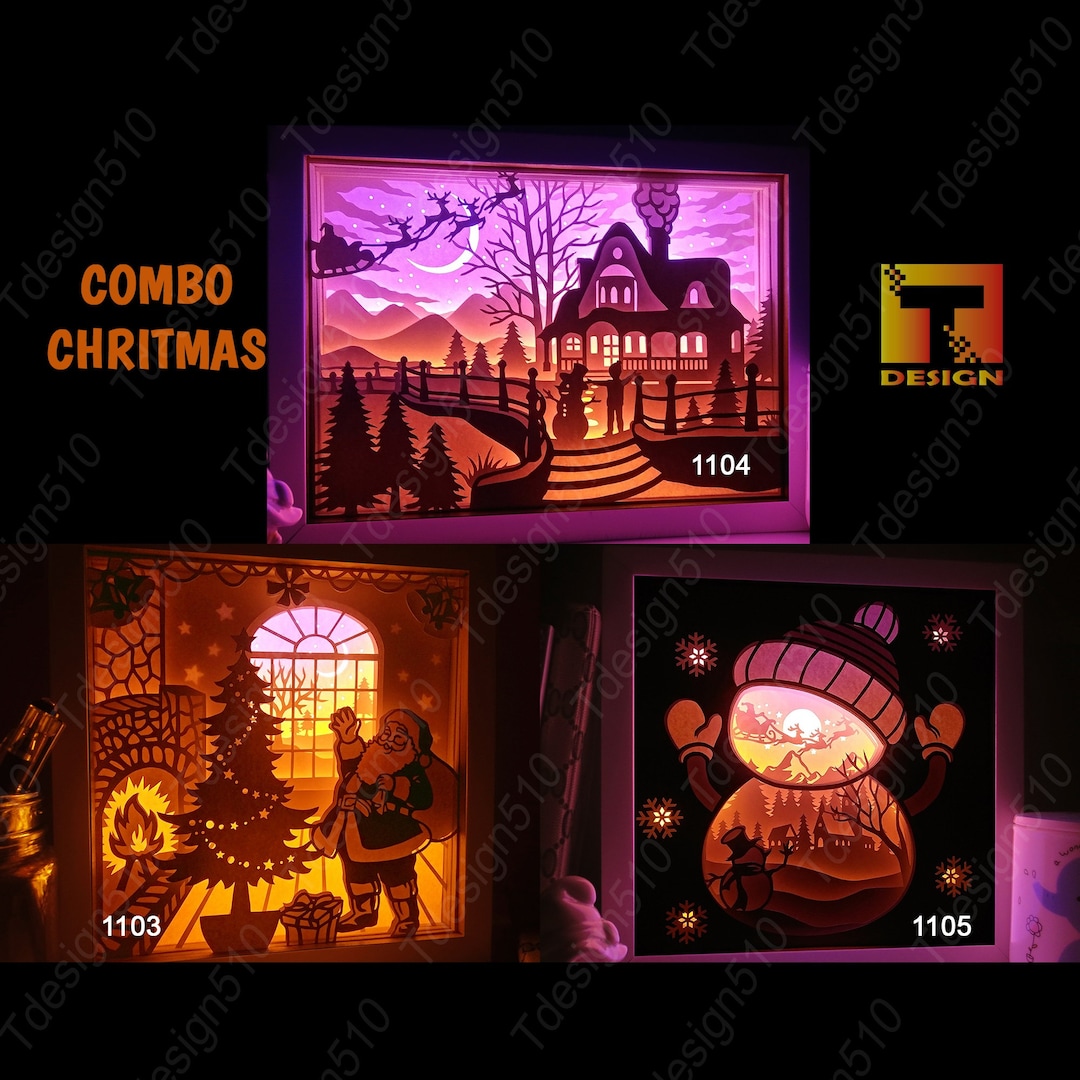 Combo Christmas 3 Paper Cut Light Box Template, Shadow Box, 3D Papercut ...