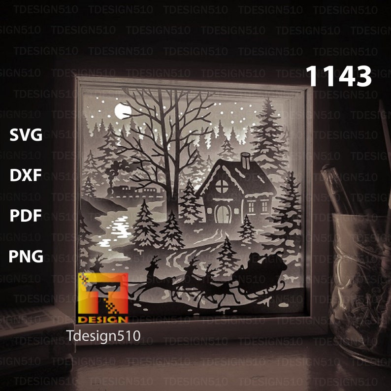 Christmas Retro Paper Cut Light Box Template, Shadow Box, 3D Papercut ...