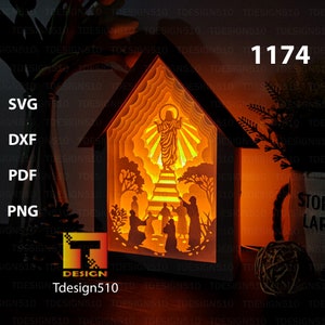 Jesus Christmas House Paper Cutting Lamp 3D Shadow Box Light Box ...