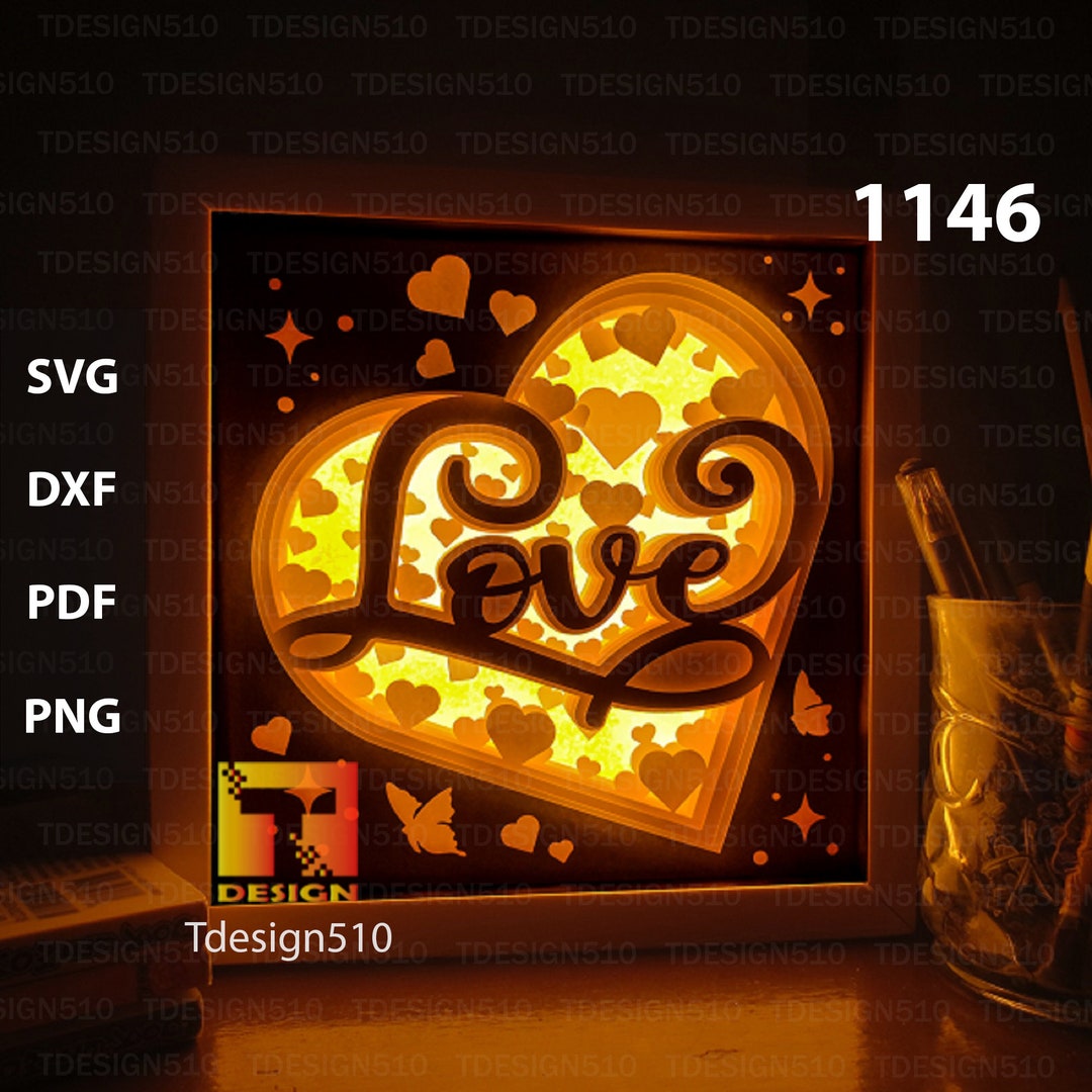 Love Heart Paper Cut Light Box Template, Shadow Box, 3D Papercut ...