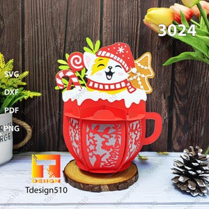 Cat Christmas Hot Cocoa Lantern Paper Cutting 3D Shadow Box Papercut ...