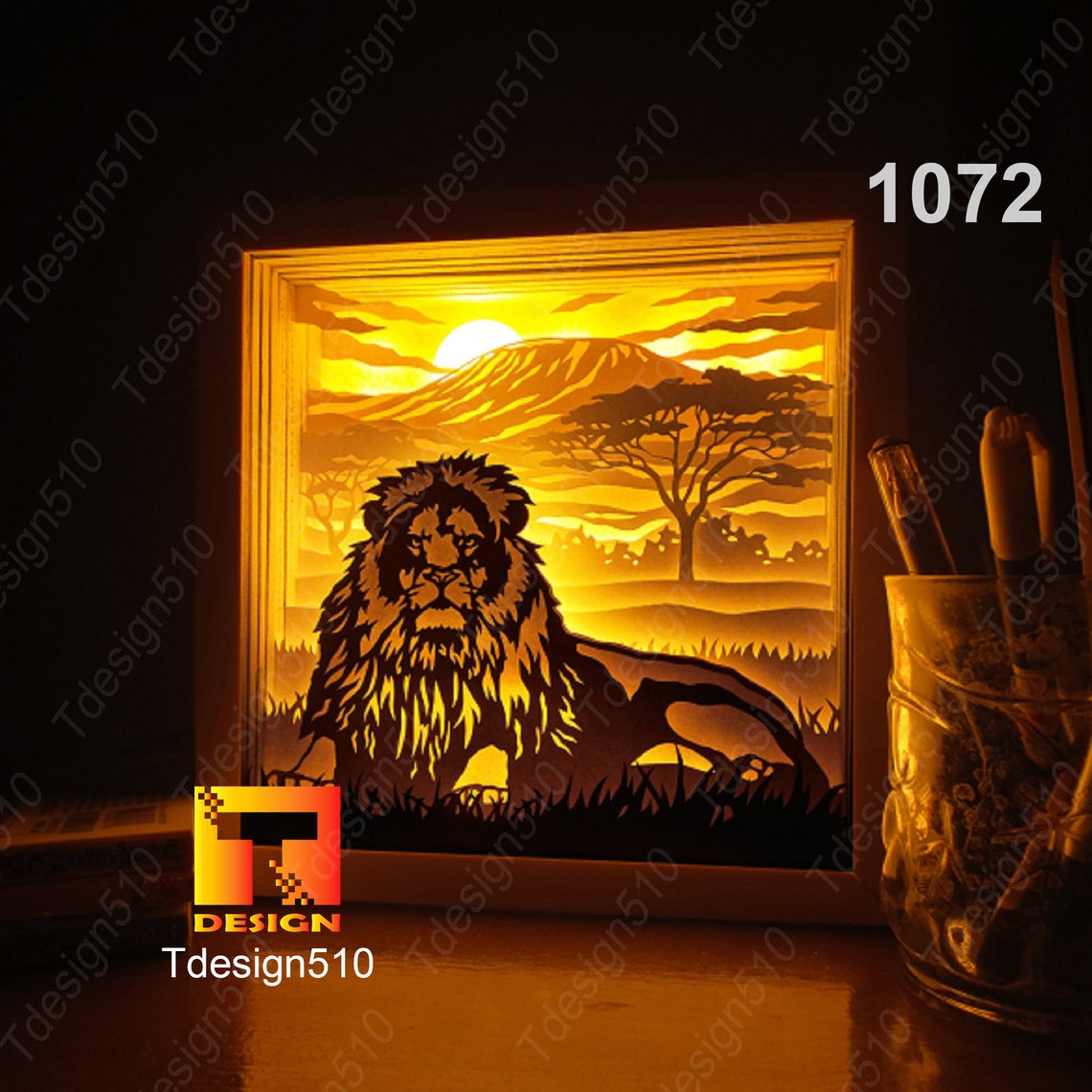 Lion Paper Cut Light Box Template Shadow Box 3D Papercut | Etsy