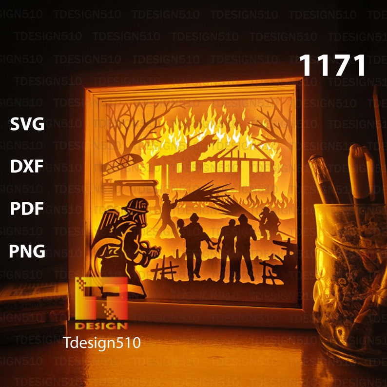 Firefighter Paper Cut Light Box Template, Shadow Box, 3D Papercut ...