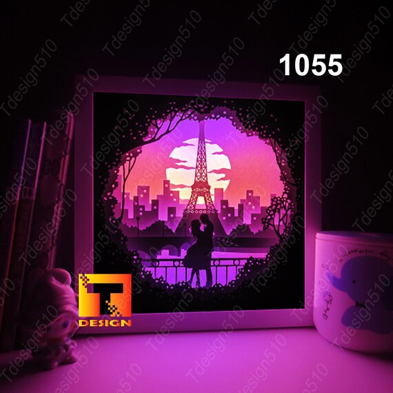 Love in Paris Paper Cut Light Box Template Shadow Box 3D | Etsy