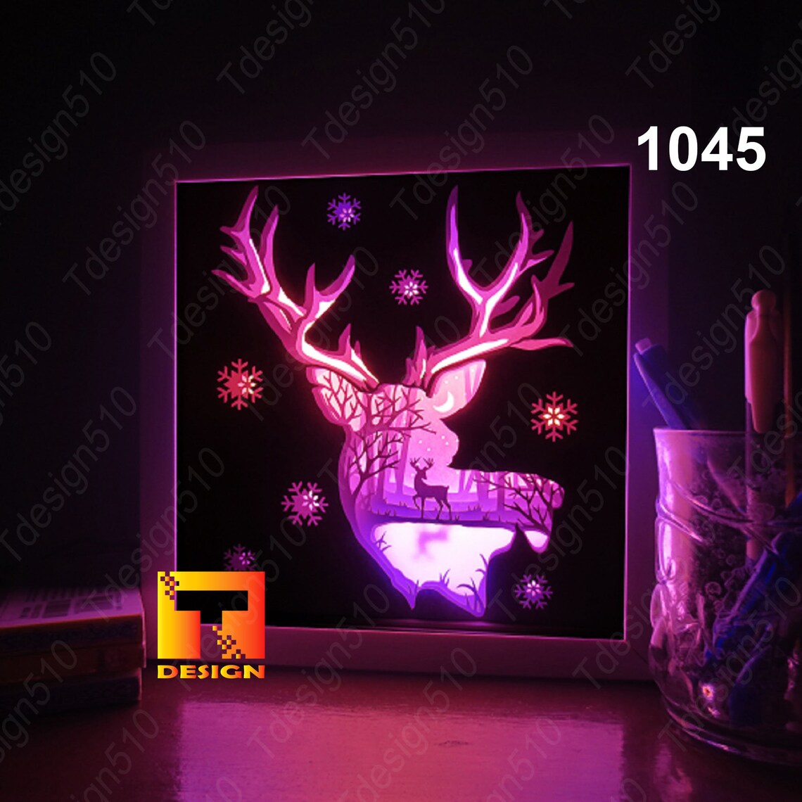 Deer in the Forest Paper Cut Light Box Template Shadow Box - Etsy