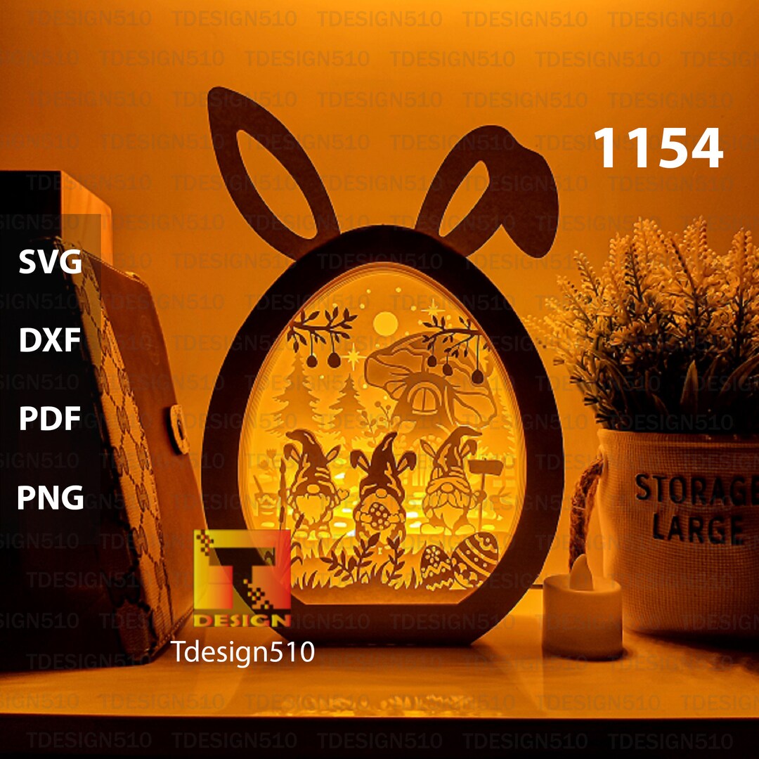 Easter Gnome Egg Paper Cutting Lamp 3D Shadow Box Light Box Template ...