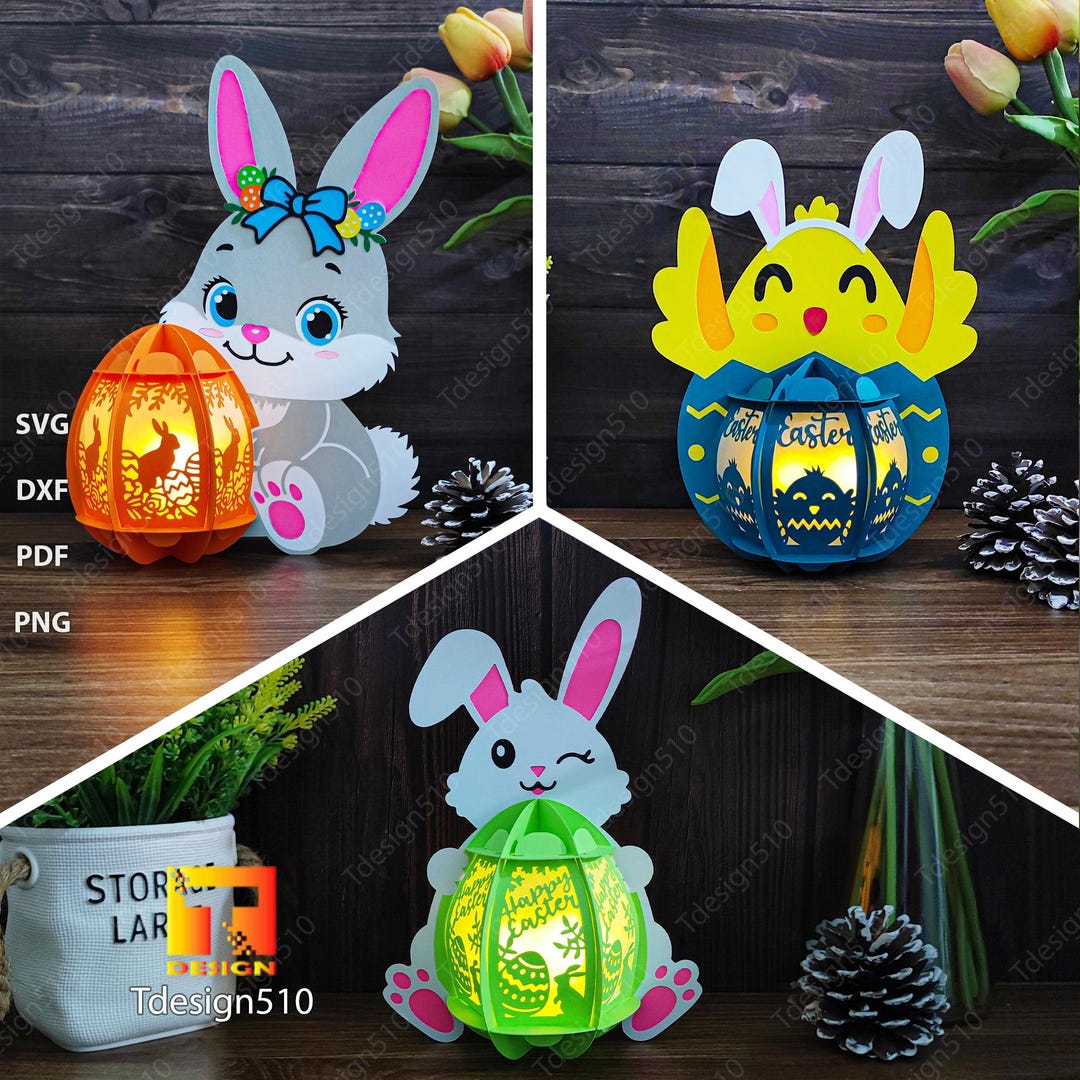 Easter Chick & Bunny Lantern, Papercut Shadow Box SVG, DIY Lightbox ...