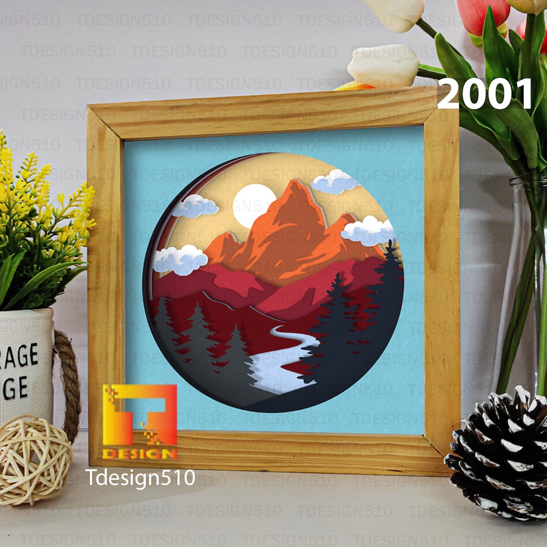 Mountain 3D Shadow Box Paper Cutting Templates Papercut Crafting Svg ...