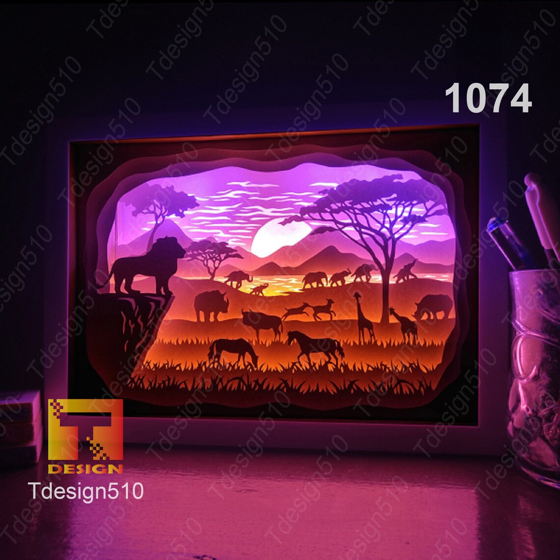 African Savannah Paper Cut Light Box Template Shadow Box 3D - Etsy