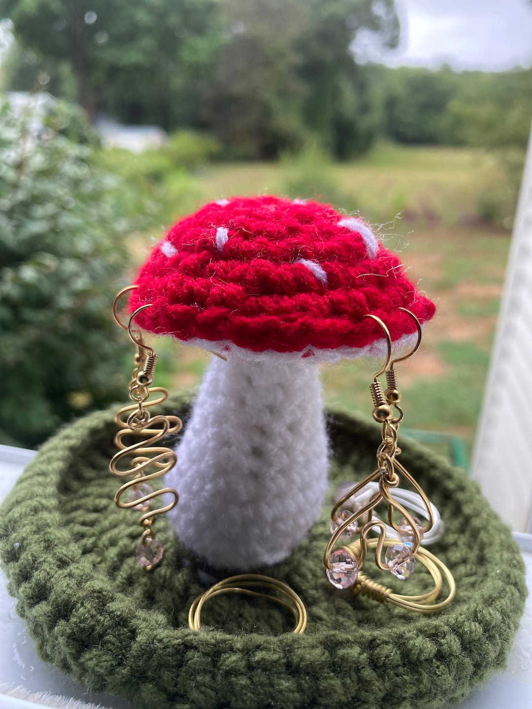 Handmade Crochet Mushroom Earring/ring Holder, Cottage Core Room Decor ...