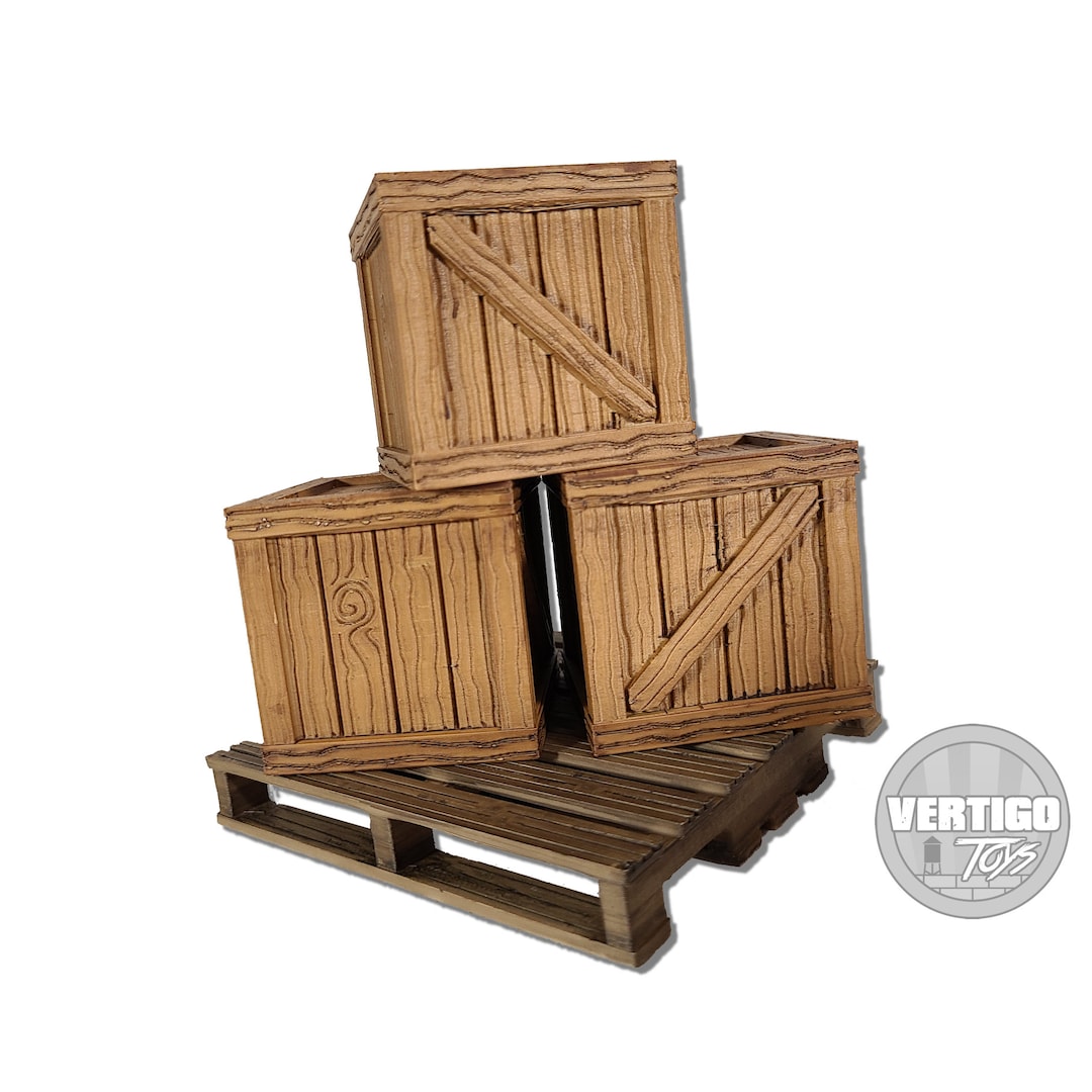 1:12 Scale Old Crates & Pallet / 3D Printed Action Figure Accessory Set ...