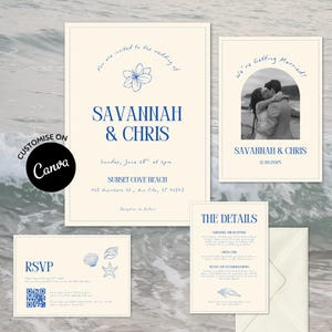 Coastal Wedding Invitation Suite Template: Summer Tropical Beach ...