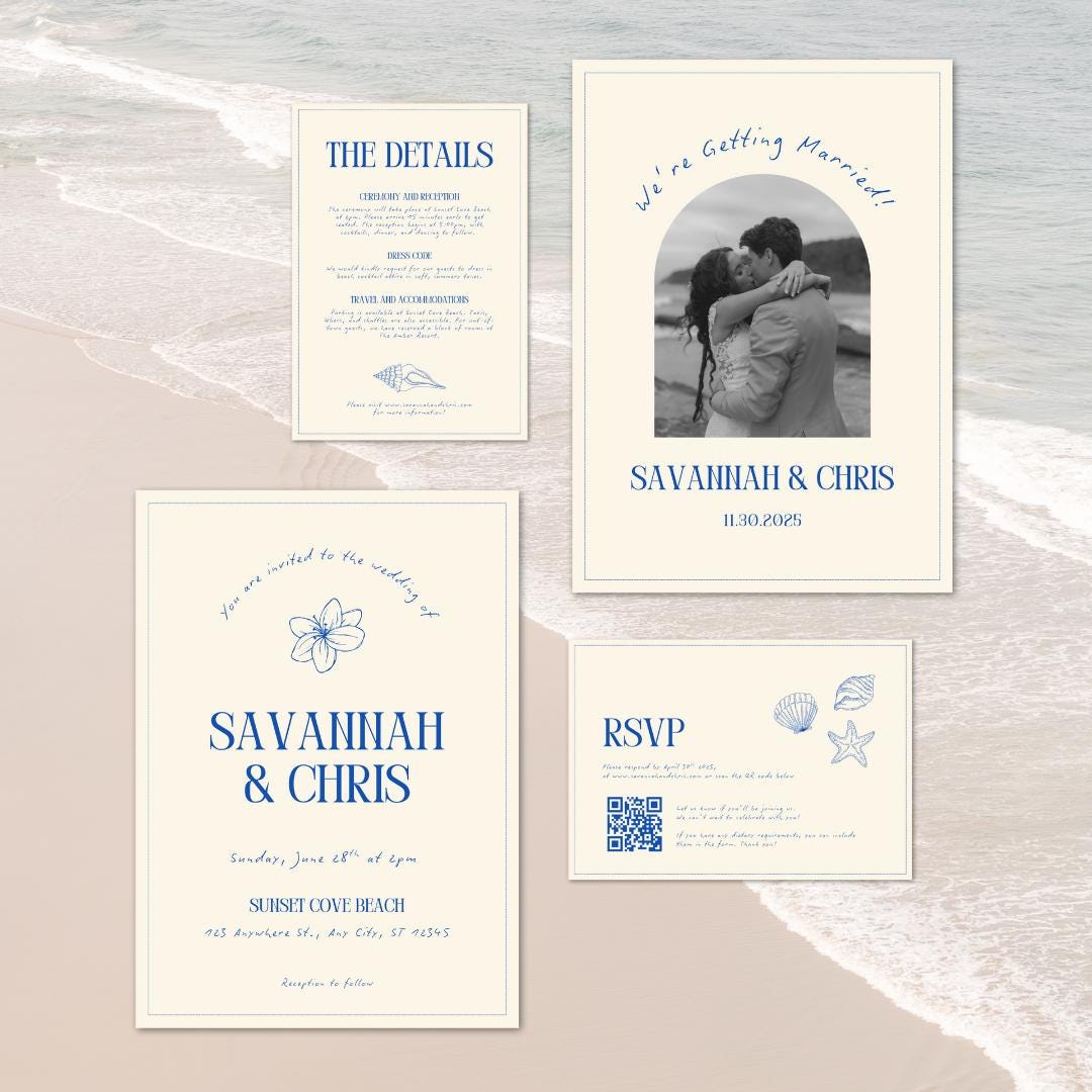 Coastal Wedding Invitation Suite Template: Summer Tropical Beach ...