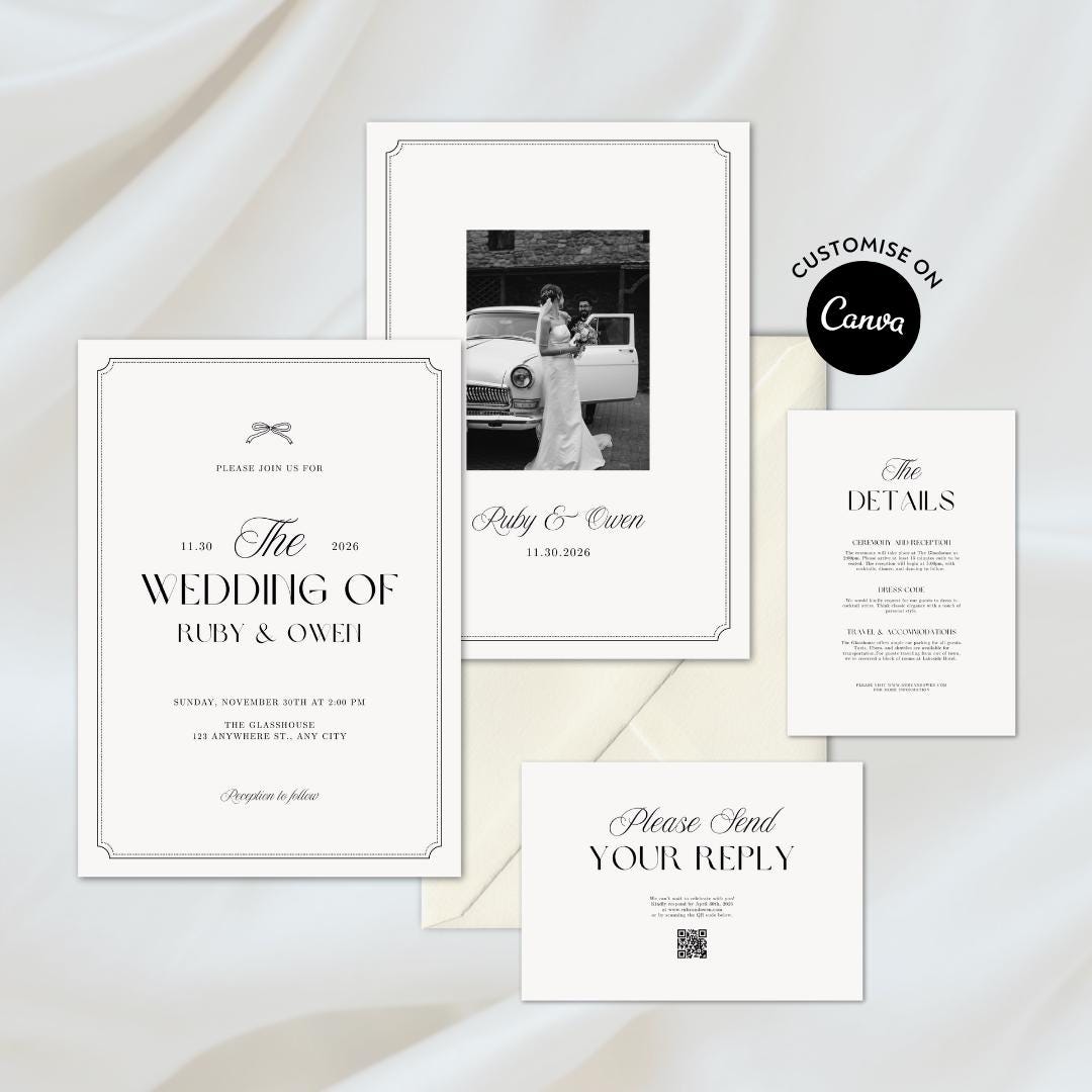 Modern Classic Wedding Invitation Suite Template: Elegant Minimalist ...