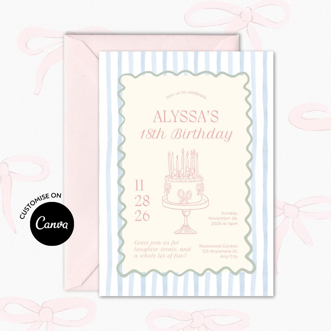Pastel Birthday Invitation Template: Whimsical Girly Adult Bday Party ...