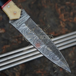 Beautiful Handmade Damascus Knife Handle Made of Beautifull Rosewood Camel Bone Pure Leather ...