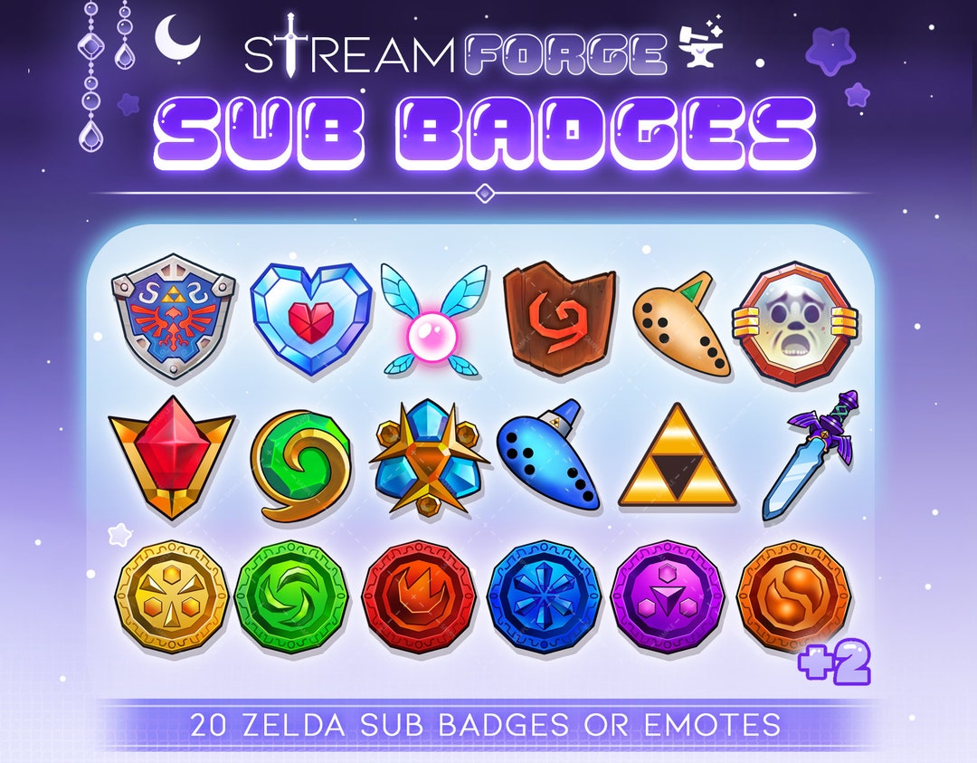 20 Pack Zelda Themed Sub Badges | Emotes | Stickers - Etsy