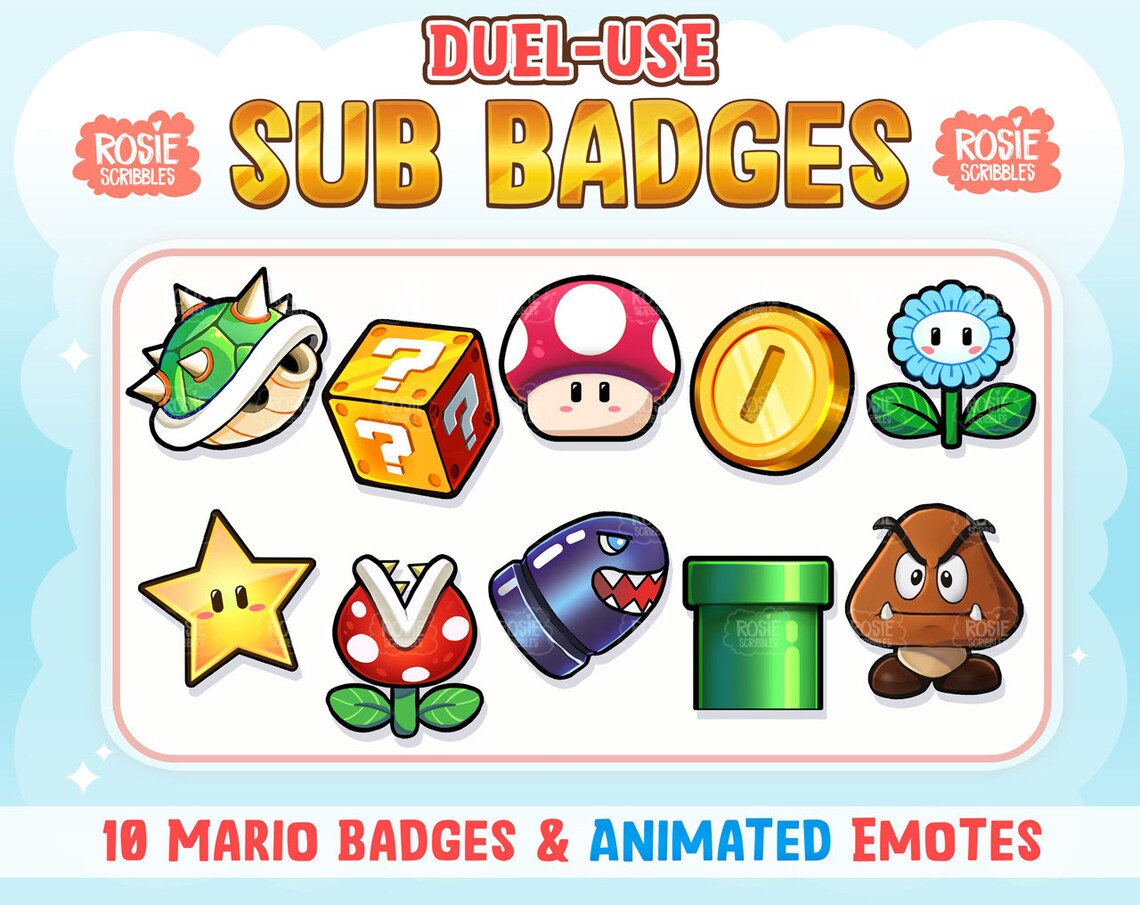 10 Pack Mario Theme Sub Badges Animated Emotes - Etsy
