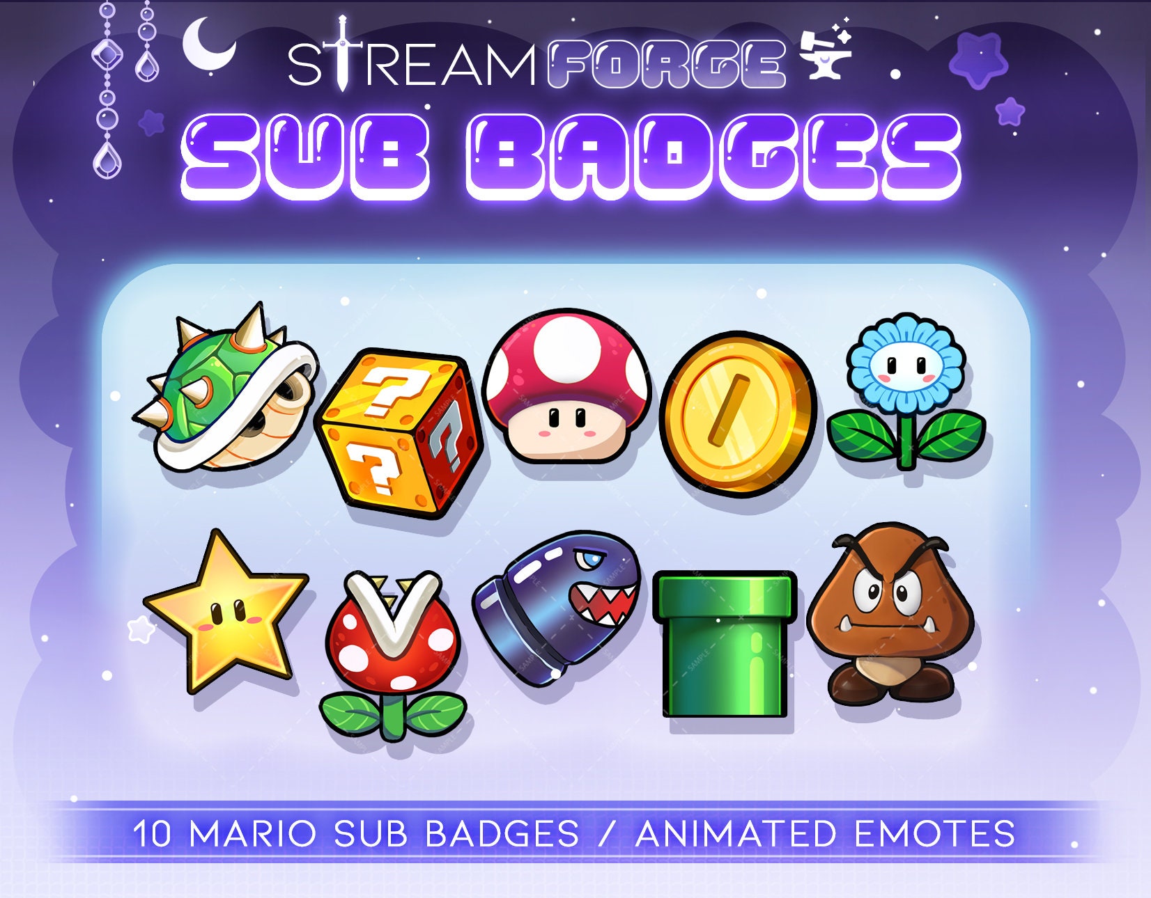 10 Pack Mario Theme Sub Badges | Animated Emotes - Etsy