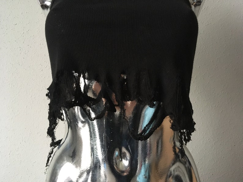 High Cropped Hand Shredded Distressed Hem Ribbed Tank Top (reversible ...