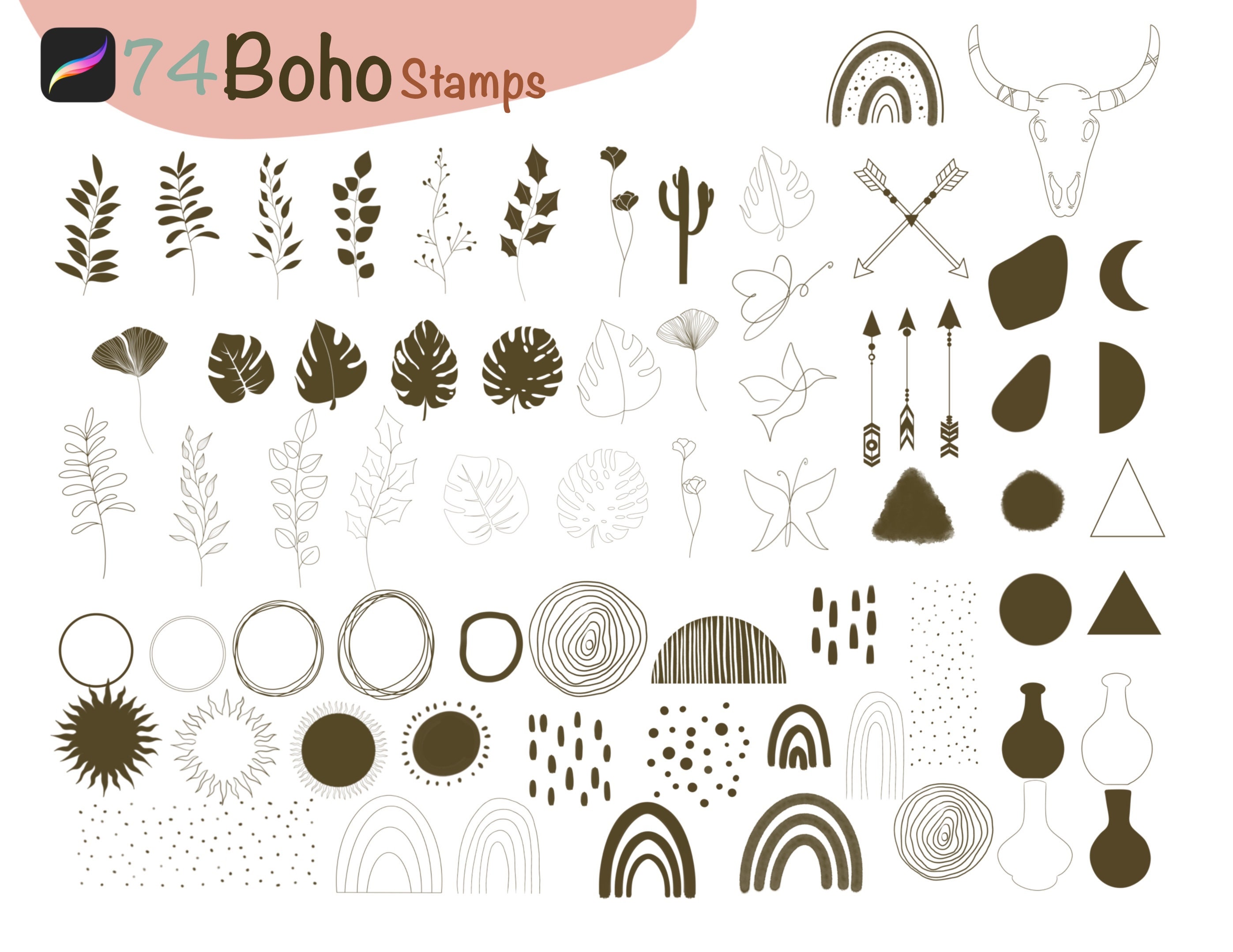 74 Boho Procreate Brushes Abstract Stamps Bohemian - Etsy